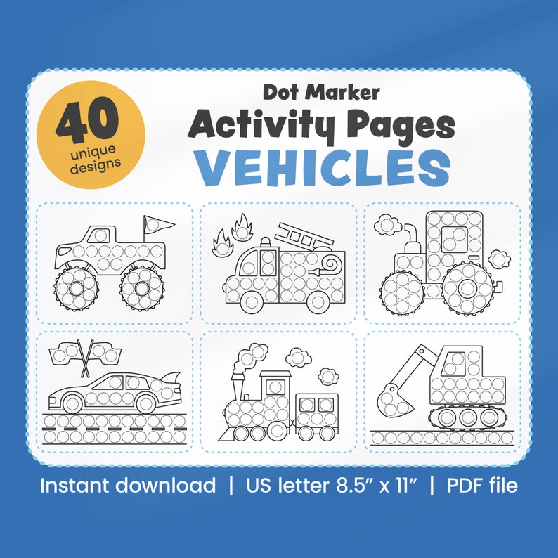 Vehicles Dot Marker Coloring Pages for Kids | Activity Printables for ...