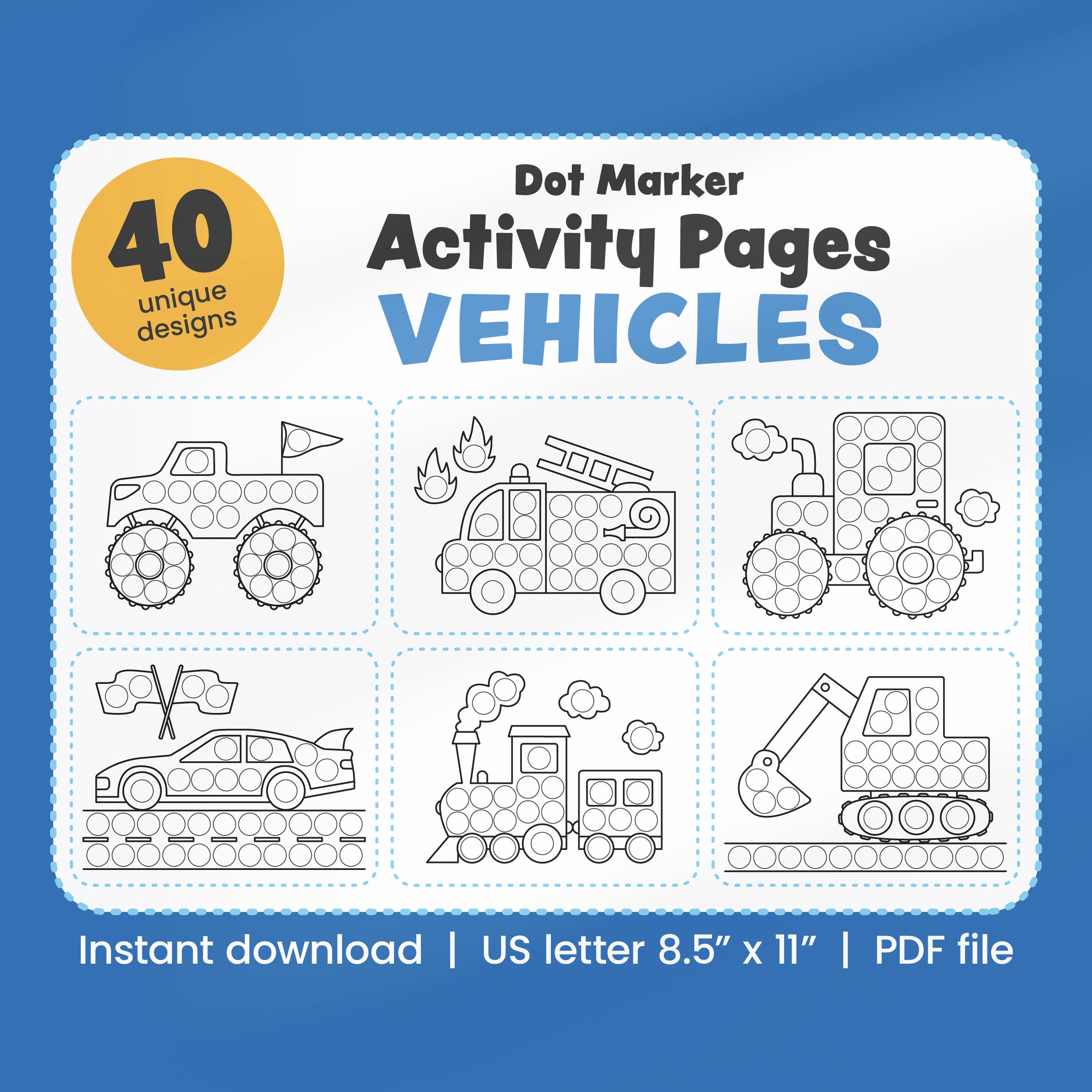 Vehicles Dot Marker Coloring Pages for Kids | Activity Printables for ...
