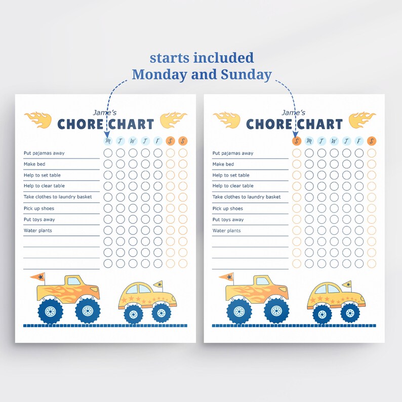 Editable Kids Chore Chart, Responsibility Chore Chart for Kids, Monster ...
