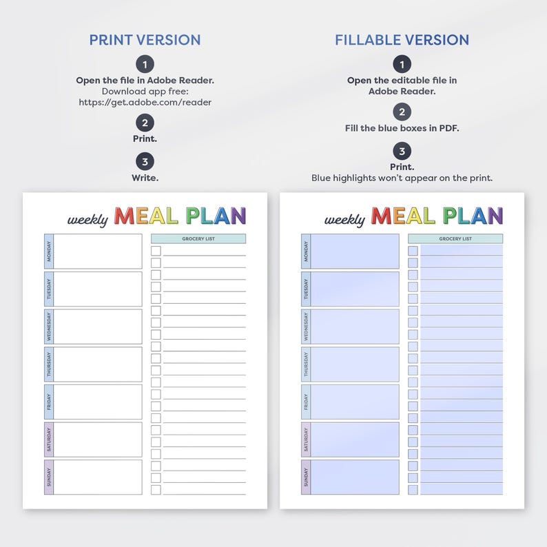 Meal Planner Printable, Weekly Menu Planner With Grocery List, Shopping ...