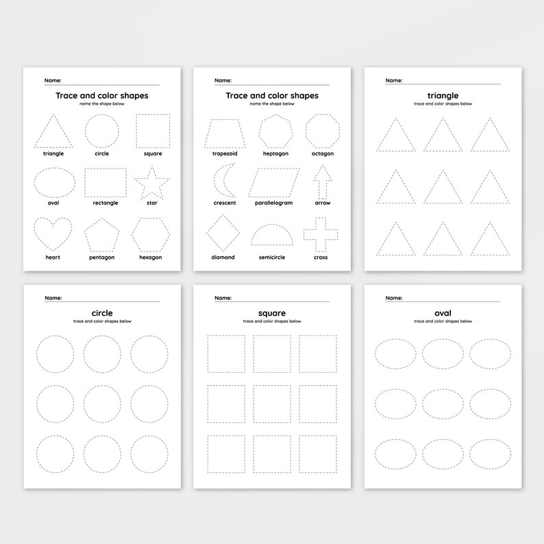 Preschool Shape Tracing Worksheets: 18 Shapes (PDF) - Etsy