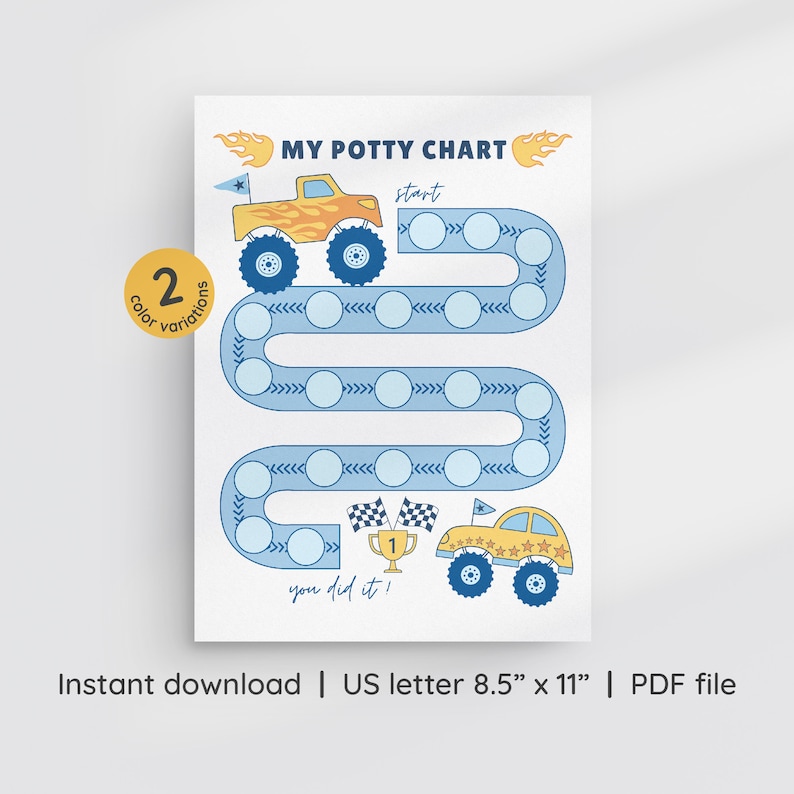 Monster Truck Potty Chart, Printable Potty Training Reward Chart for ...
