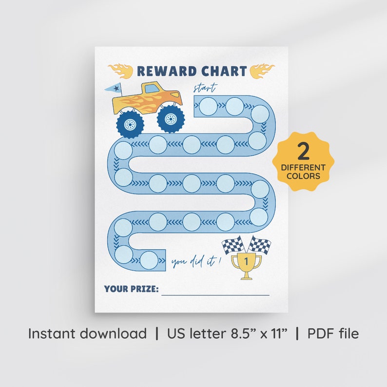 Monster Truck Reward Chart Printable, Cars Kids Behavior Chart, Instant ...