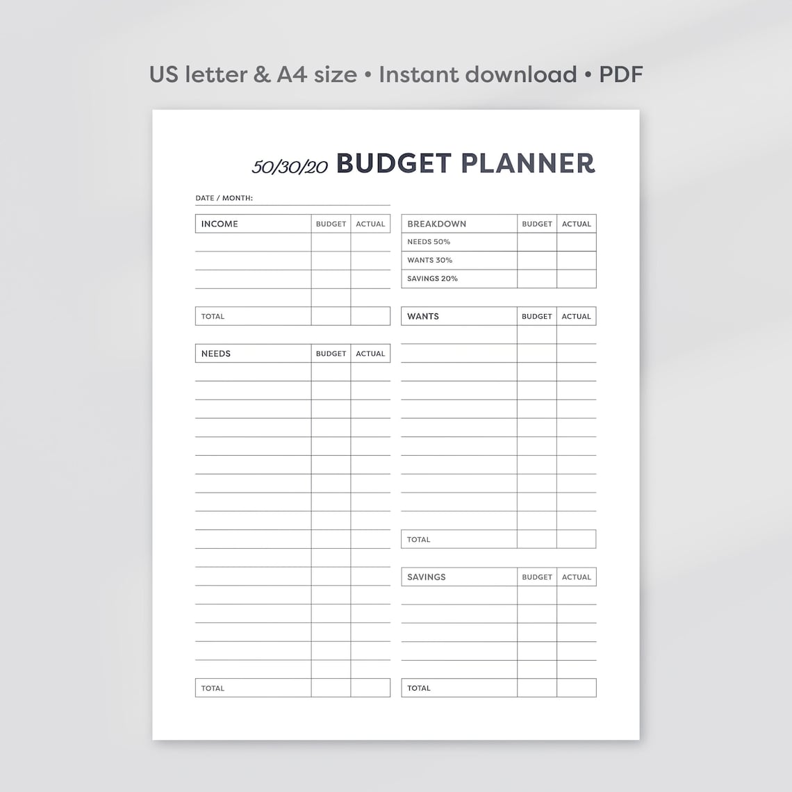 50/30/20 Budget Planner: Income & Expense Tracker (PDF) - Etsy