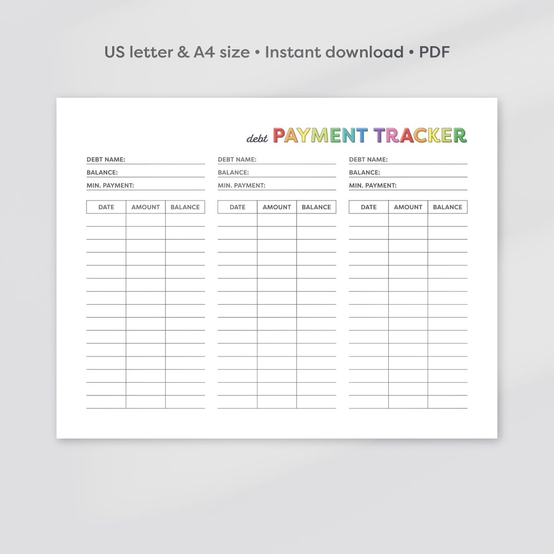 Debt Payment Tracker Printable, Debt Payoff Tracker, Debt Payoff Log ...