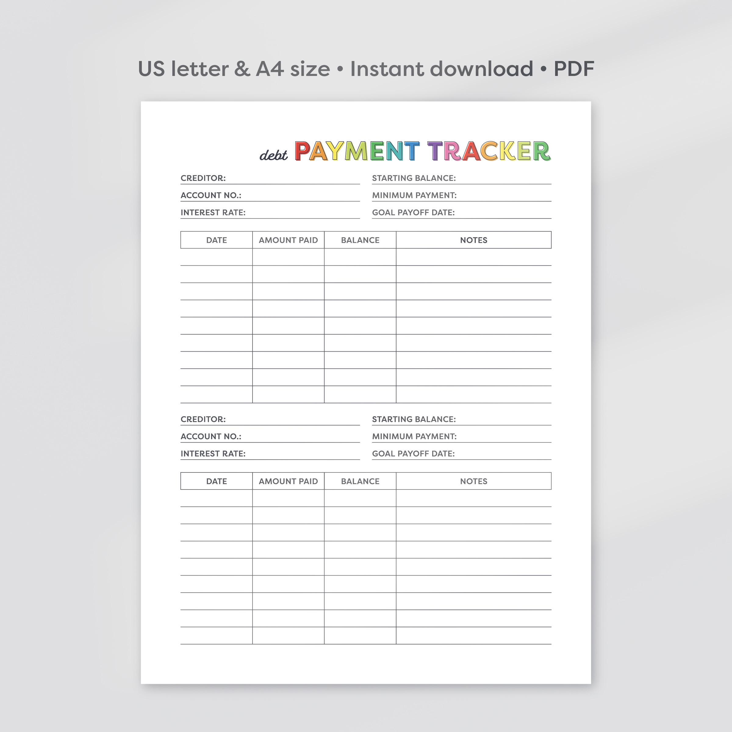 Debt Payoff Tracker, Debt Payment Tracker Printable, Debt Payoff Log ...