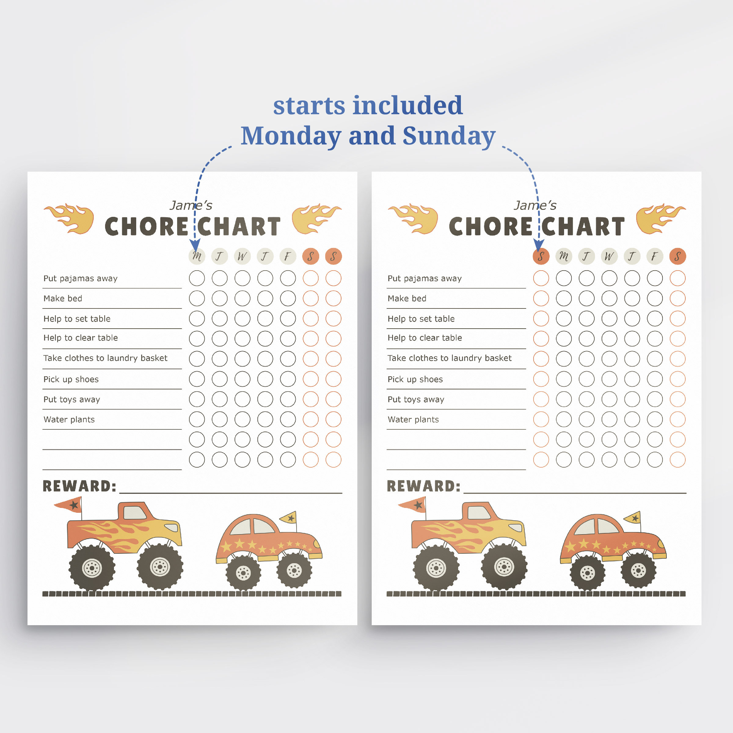 Editable Kids Chore Chart, Responsibility Chore Chart for Kids, Monster ...