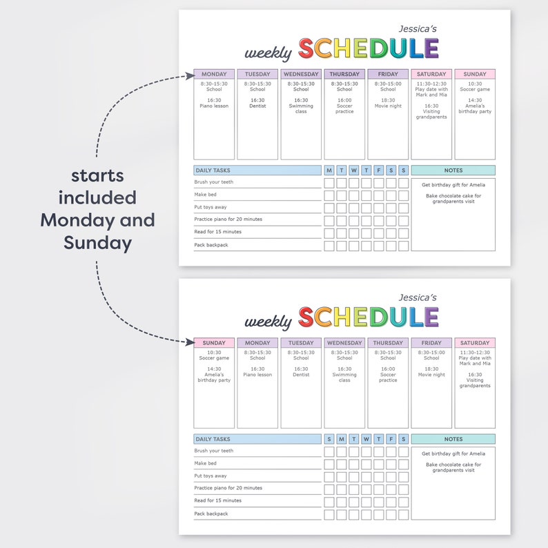 Editable Weekly Schedule Kids, Kids Weekly Planner Printable, Weekly ...