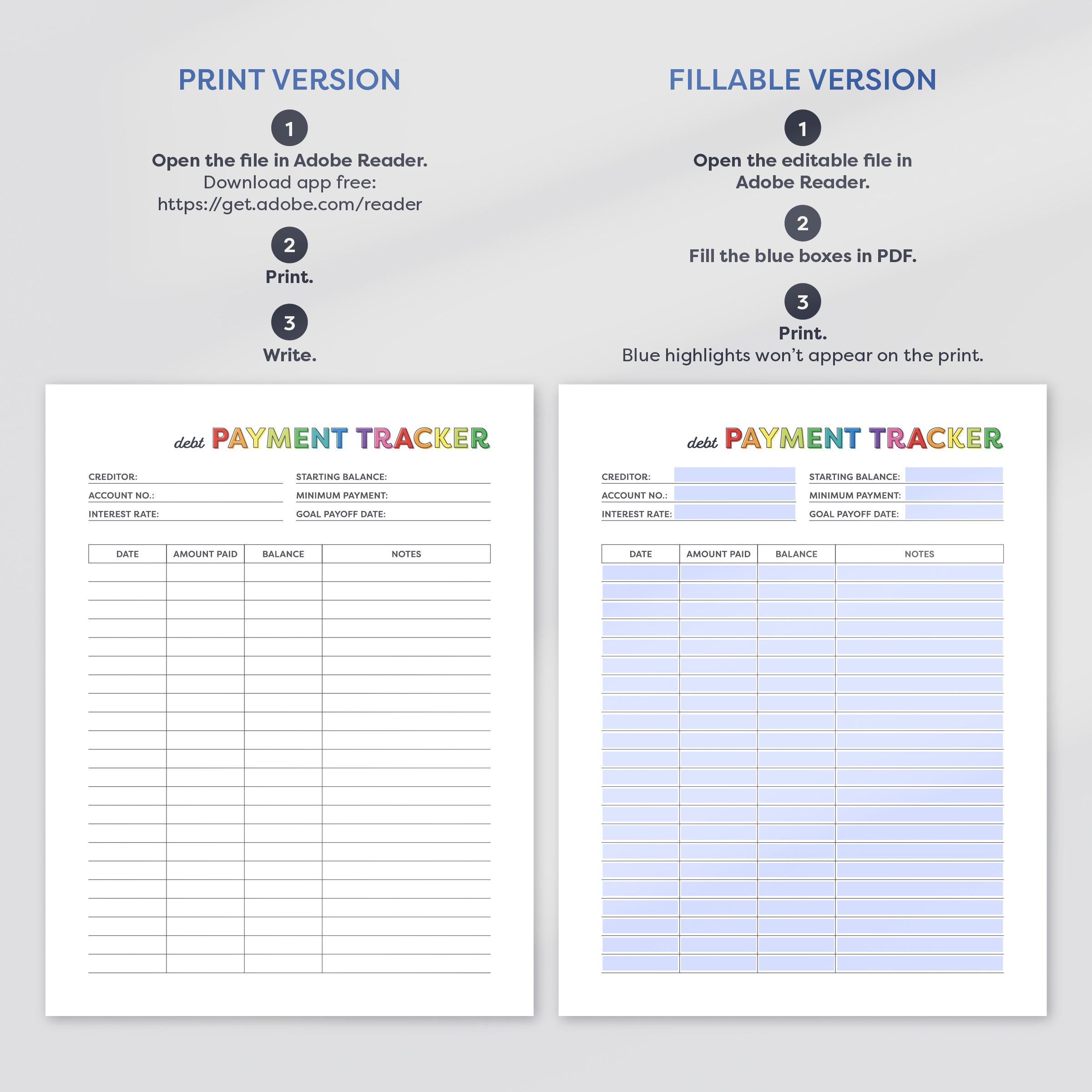 Debt Payment Tracker Printable, Debt Payoff Tracker, Debt Payoff Log ...