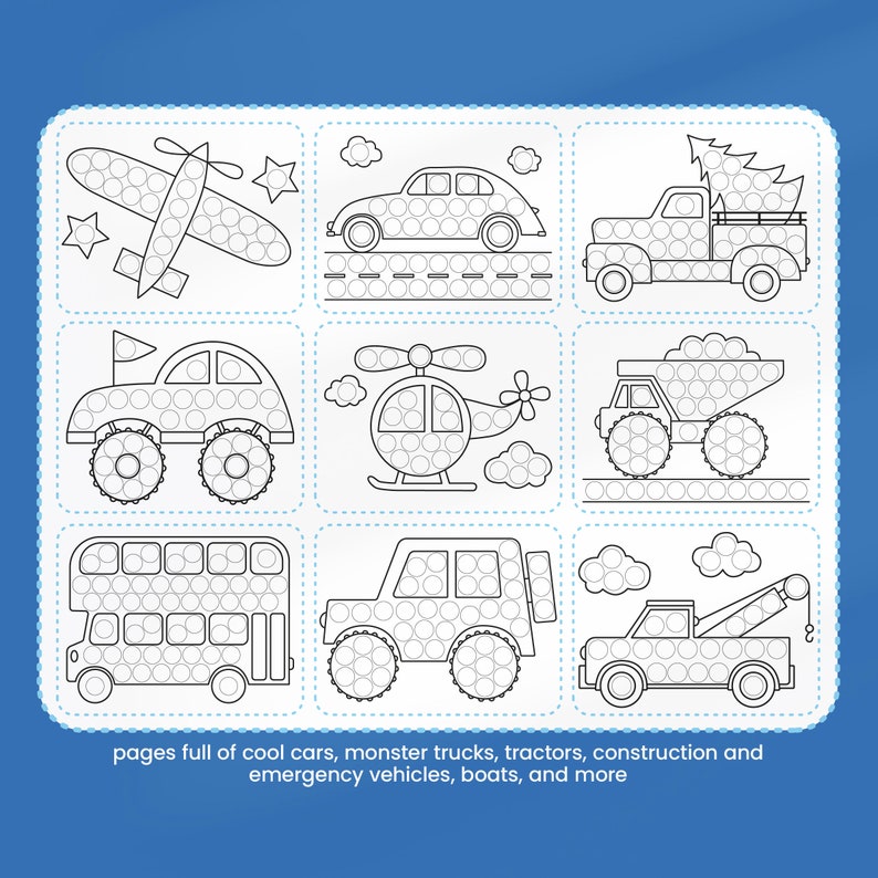 Vehicles Dot Marker Coloring Pages for Kids | Activity Printables for ...