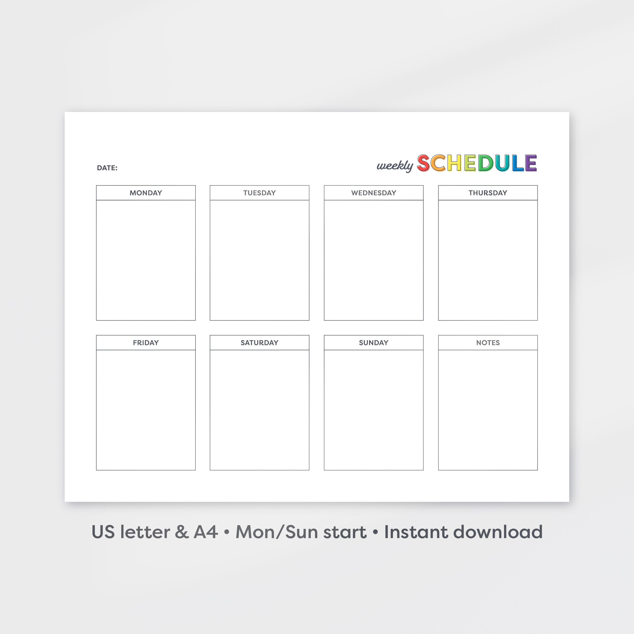 Weekly Planner Printable, Minimal Weekly Schedule, Weekly Organizer ...