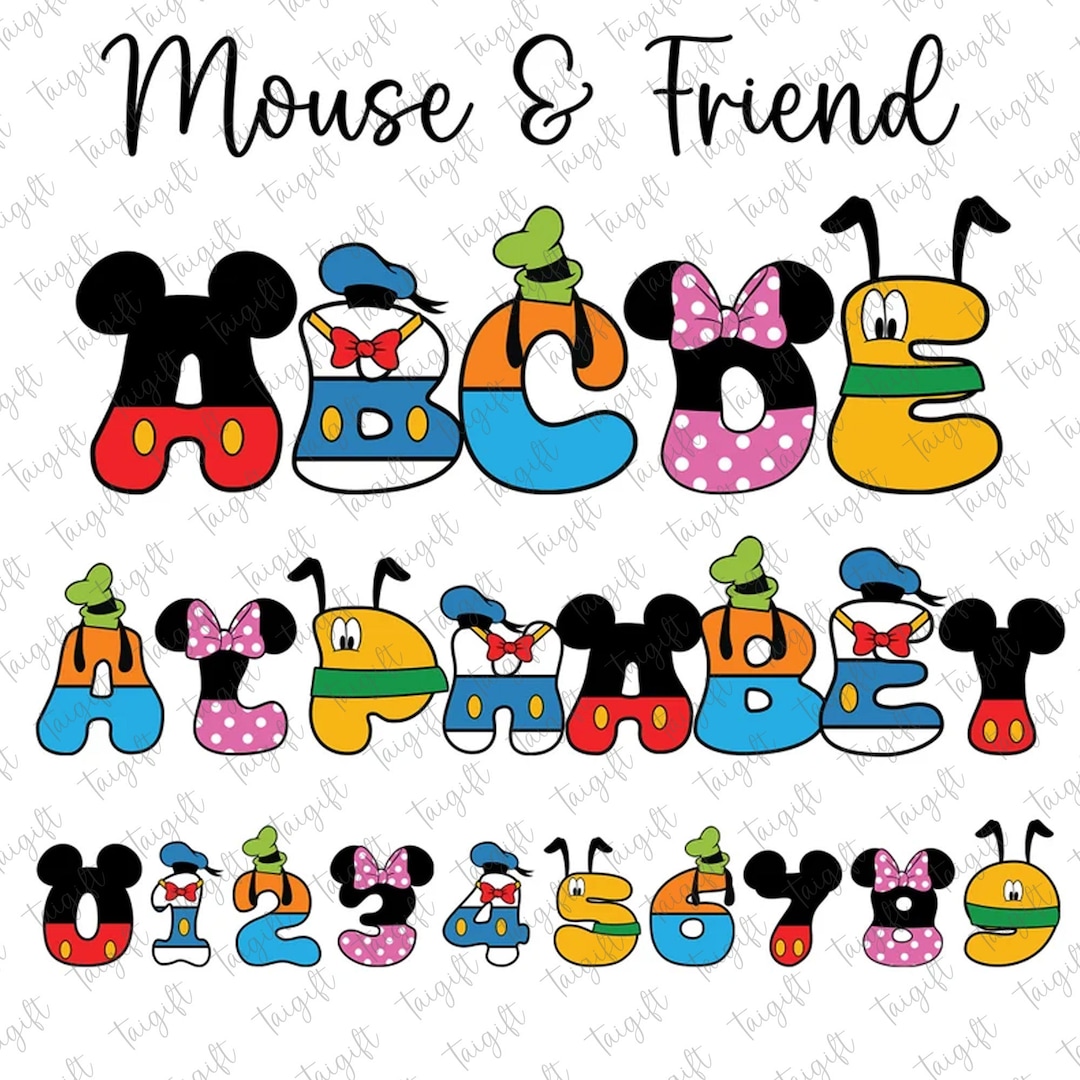 Mouse and Friend Alphabet PNG, Cute Character Alphabet PNG, Cartoons ...