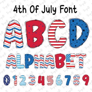 4th of July Alphabet Letter Png Bundle, America Font Doodle Letters Png ...