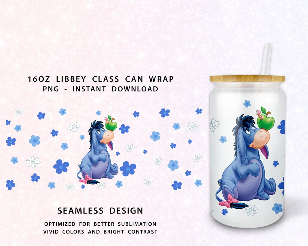Winnie the Pooh Cartoon 16oz Libbey Can PNG, 16oz Glass Can Wrap, 16oz ...