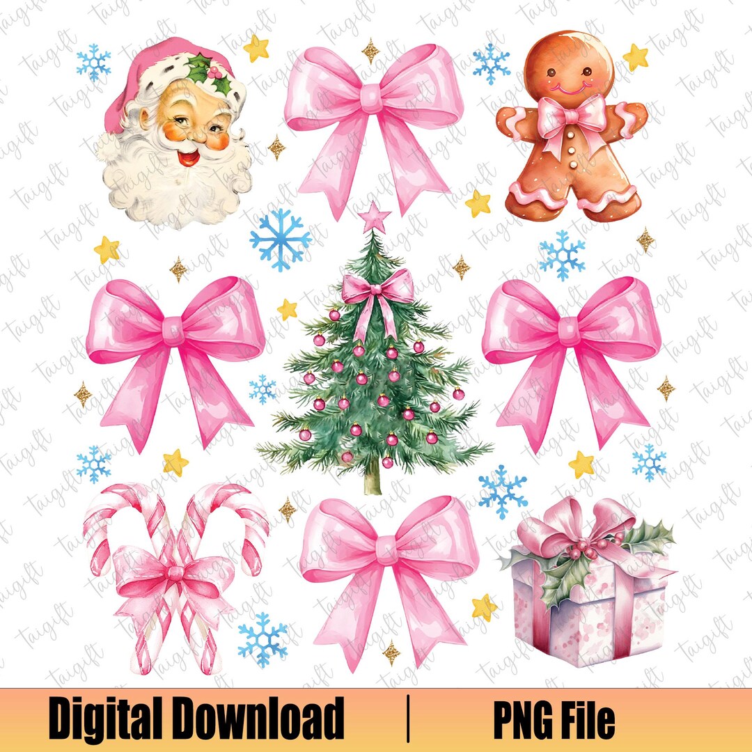 Pink Coquette Christmas Bow Png, Pink Christmas Png, Santa Claus Png ...
