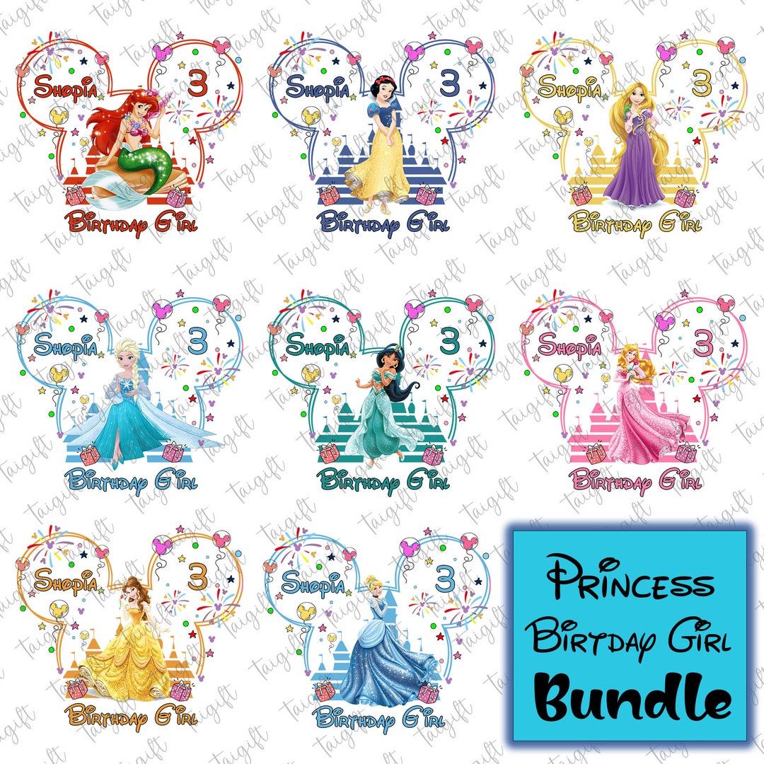 Personalized Princess Birthday Png Bundle, Birthday Family Png ...
