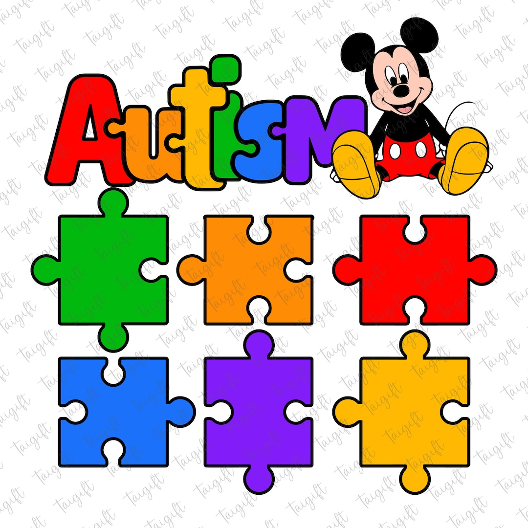 Mouse Autism Puzzle Piece Svg, Autism Awareness Svg, Mouse and Friends ...
