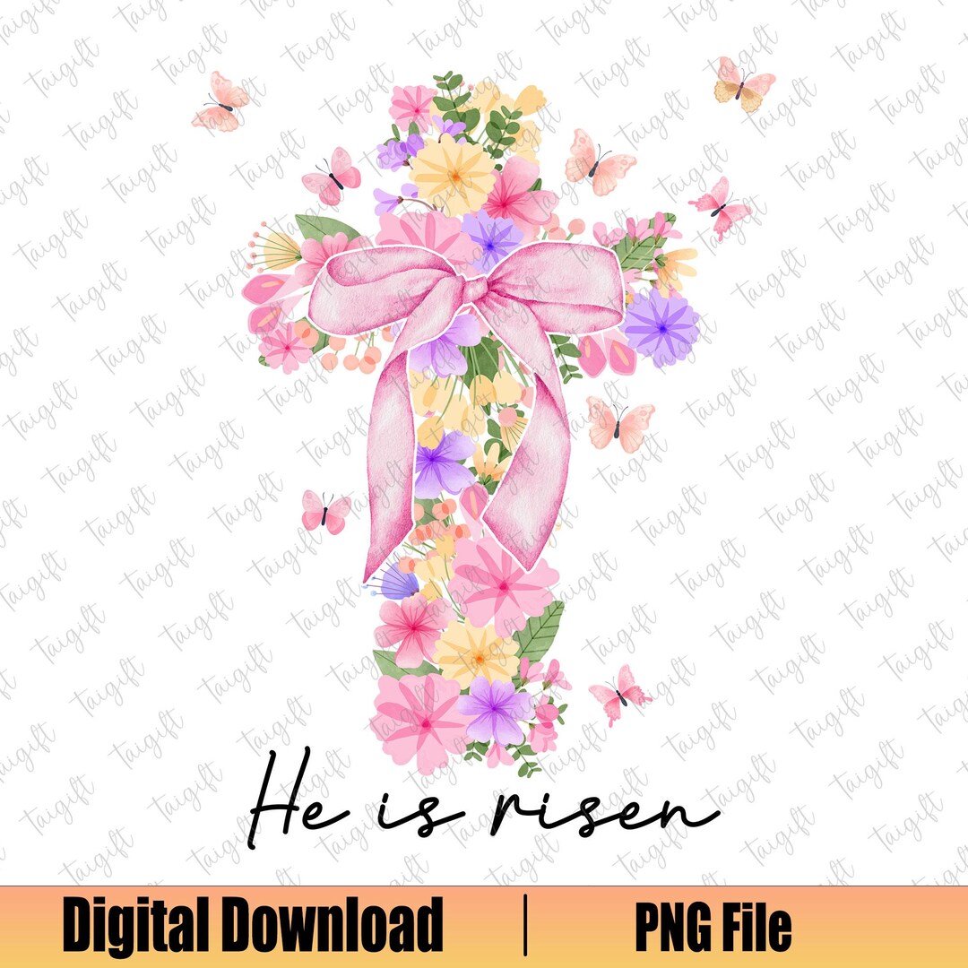 He is Risen Png, Floral Cross With Ribbon Png, Christian Easter Png ...
