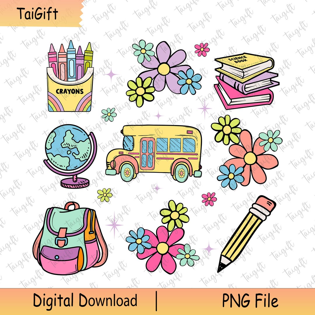 Back to School Doodle PNG, School Bus Png, Books Png, Globe Png ...