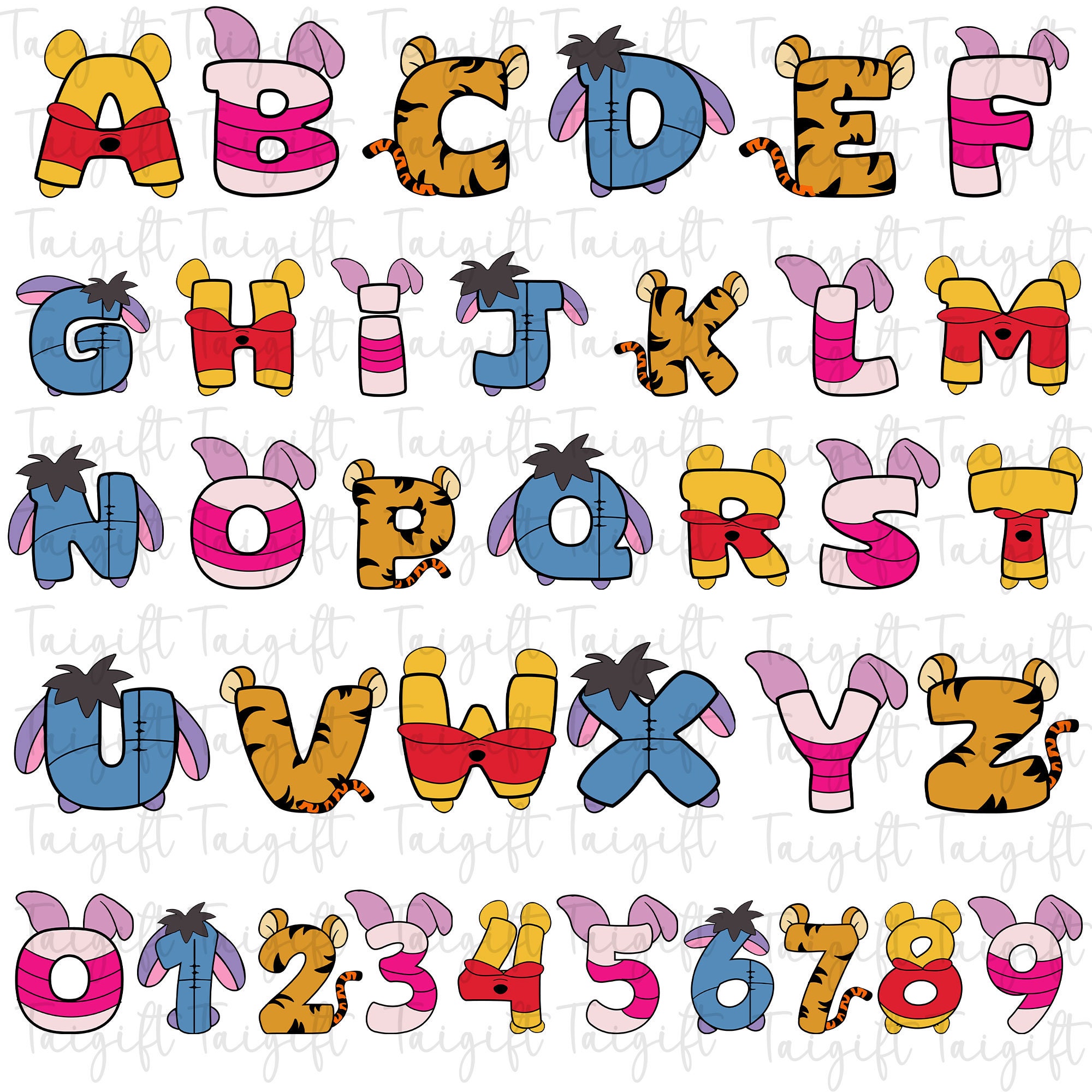 Winnie the Pooh Doodle Alphabet Pooh Bear Alphabet Cartoon - Etsy UK