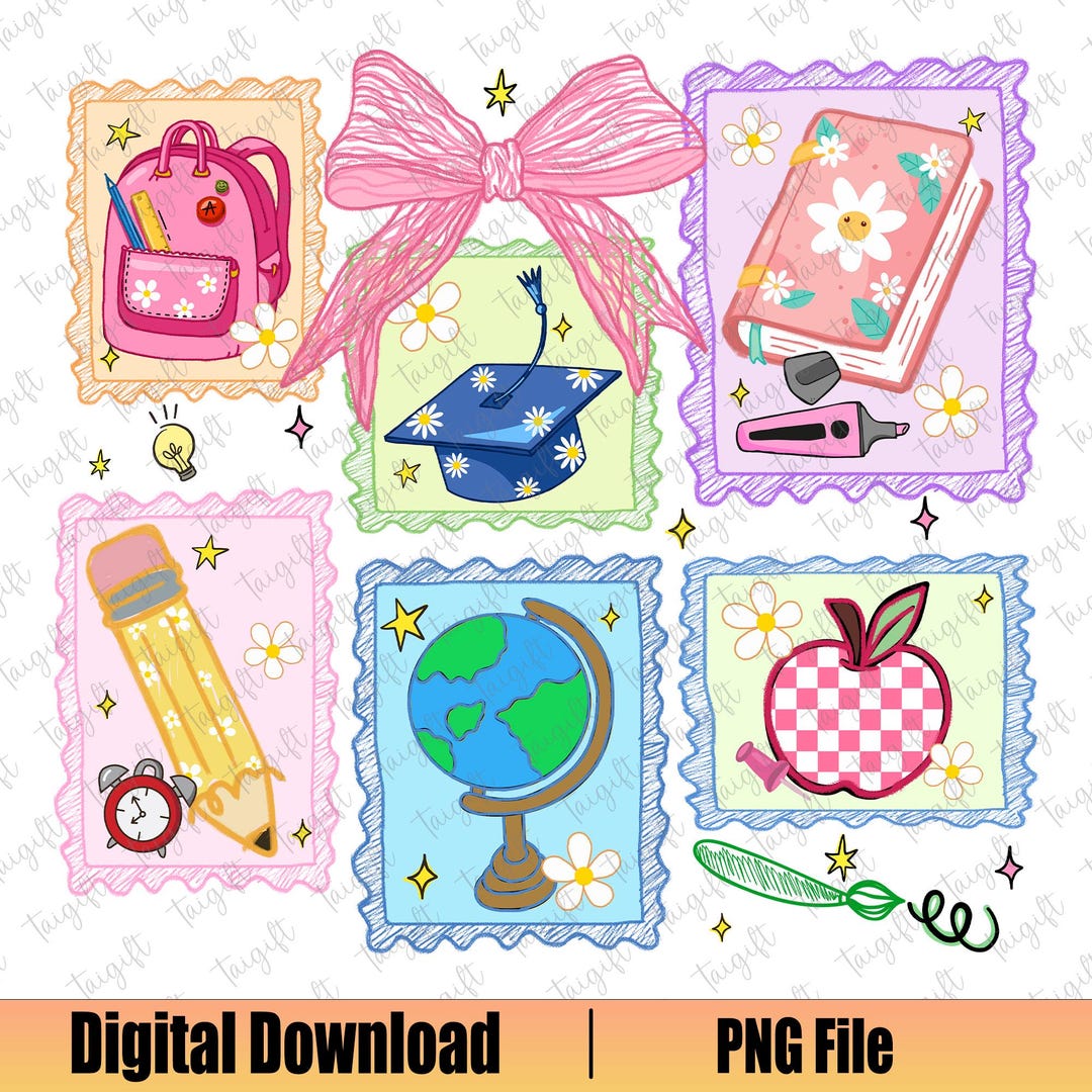Hand Painted School Frame Png, Teacher Back to School Png, Preppy ...