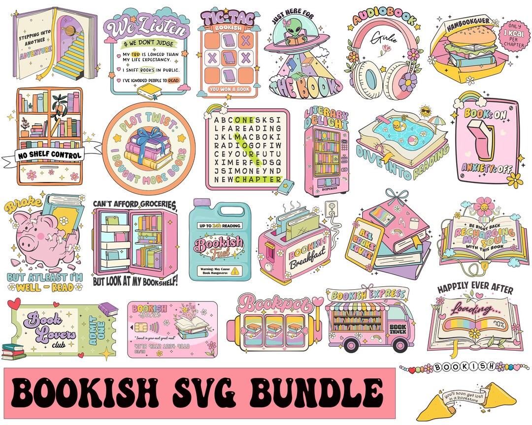 Bookish Svg Bundle, Book Lover Svg, Cute Bookish Svg, Reading Fun Svg ...