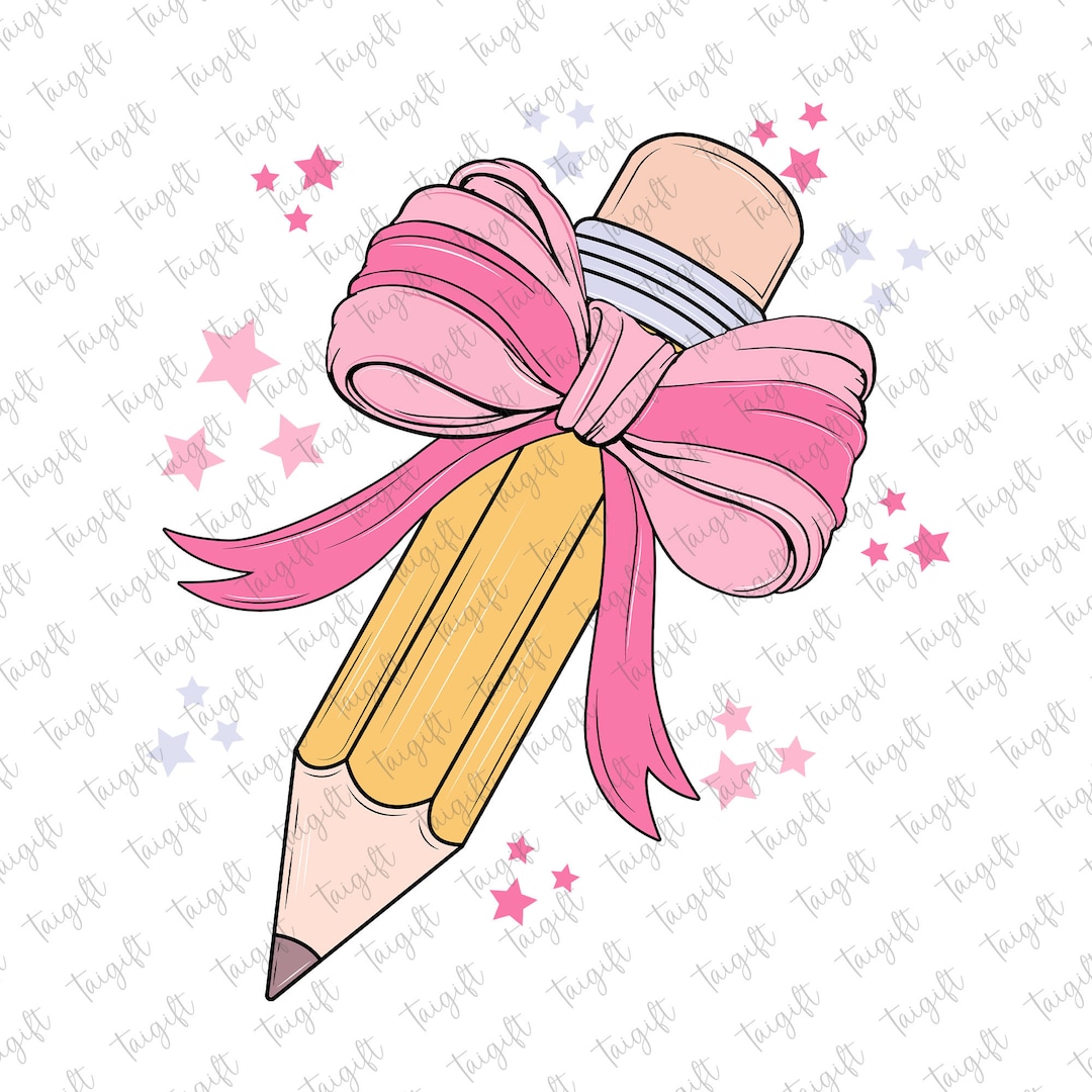 Coquette Pencil With Pink Bow Png, Back to School Png, Coquette Teacher ...