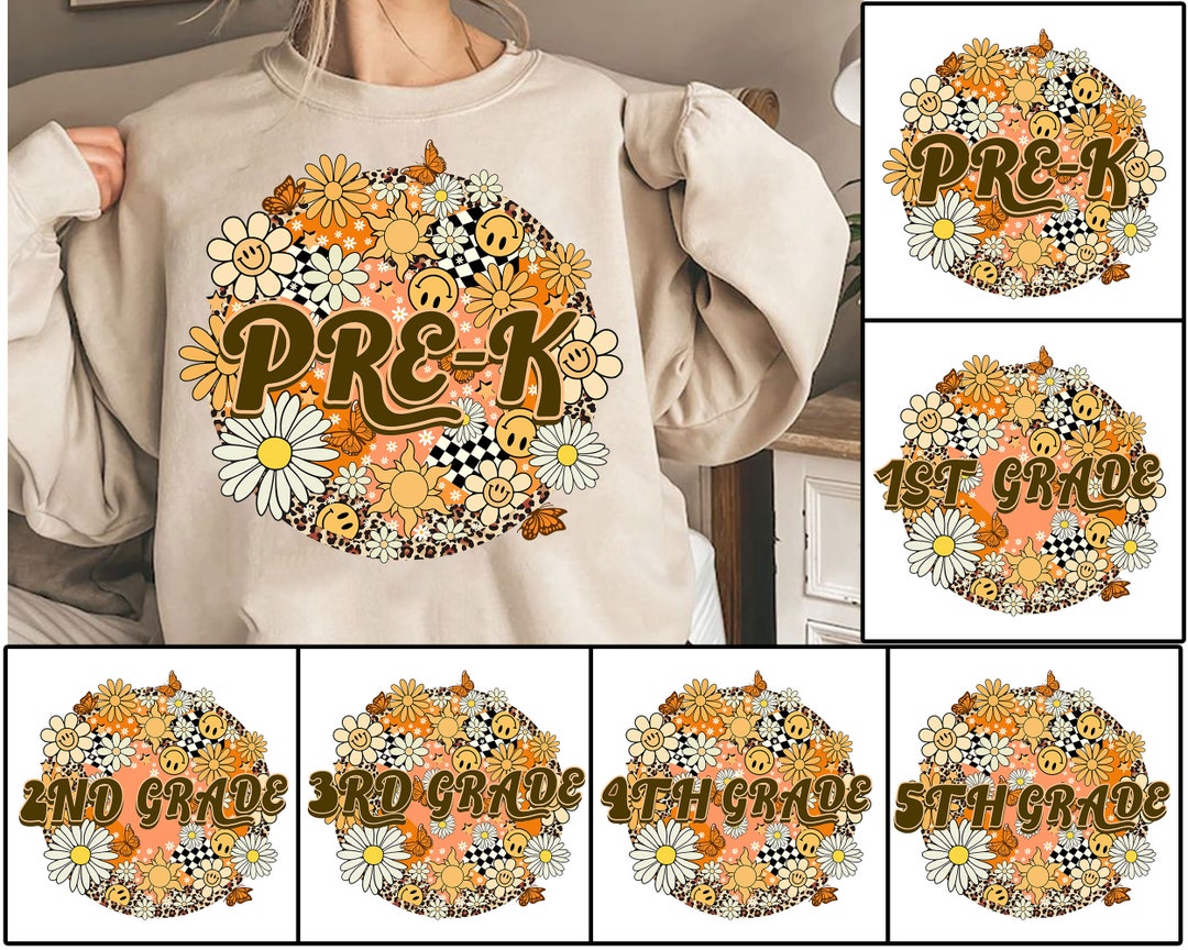 Retro Floral School Grade Png Bundle, Back to School Png Bundle, School ...