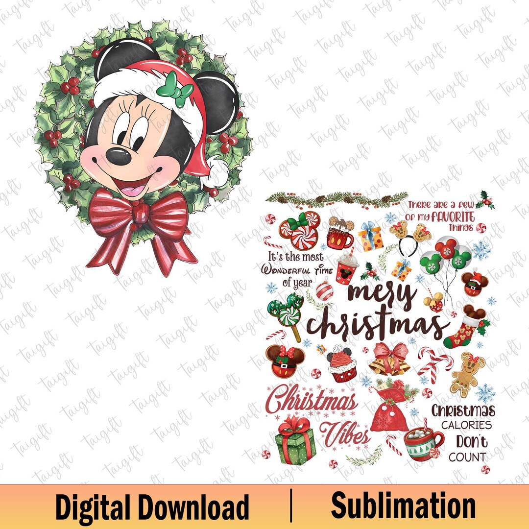 Merry Christmas Png, Christmas Wreath Png, Mouse and Friends, Two Side ...