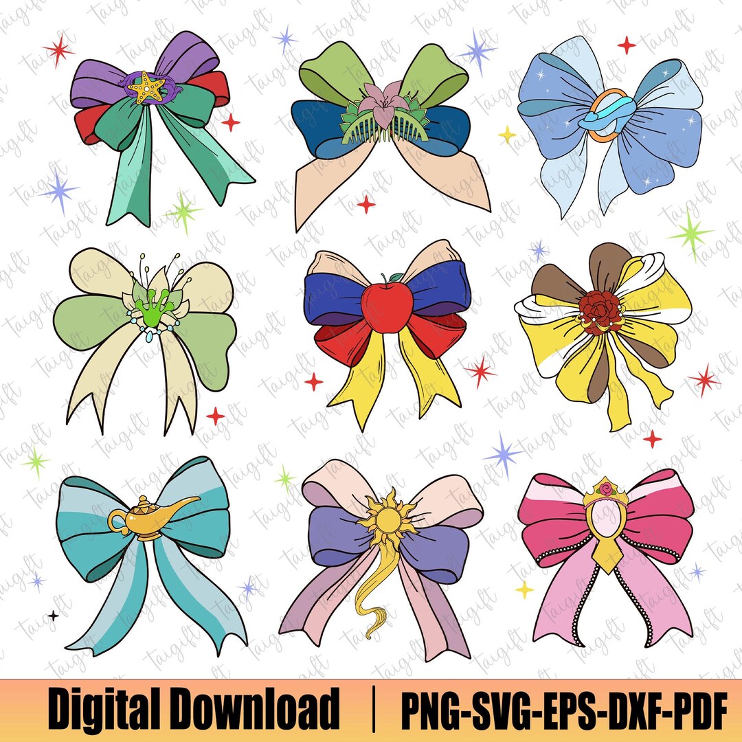 Princess Cute Ribbons and Bows Svg, Fairy Tale Bow Tie Svg, Princess ...