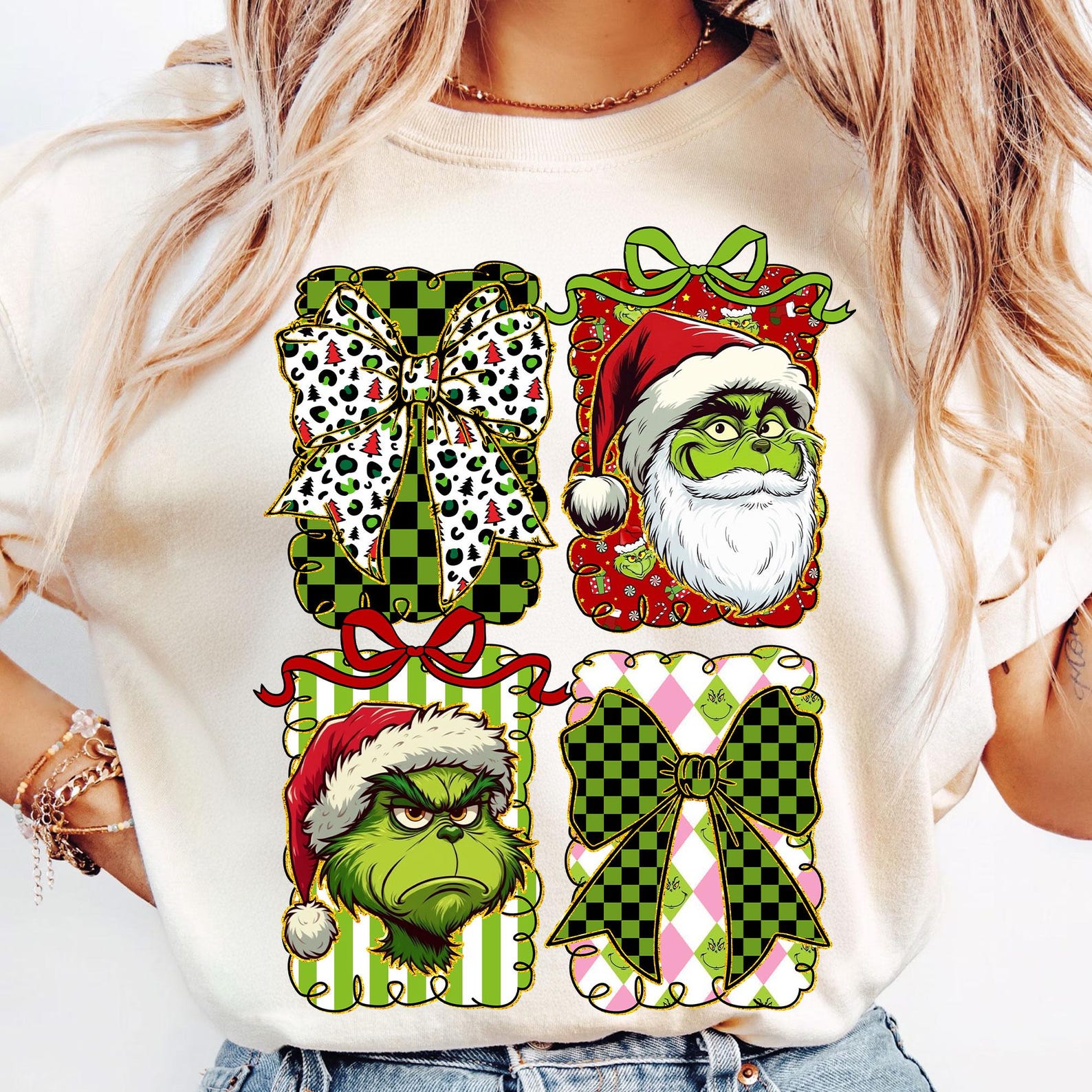 Preppy Green Christmas Png: Funny Santa Green Characters Sublimation ...