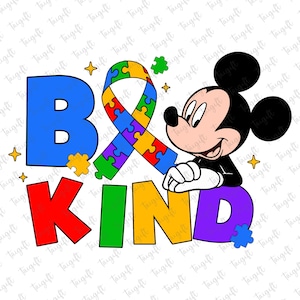 Be Kind Mouse Autism Ribbon Puzzle Piece Svg, Autism Awareness Svg ...