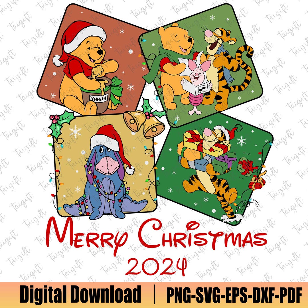 Merry Christmas 2024 Svg, Christmas Bear and Friends Svg, Winnie the ...