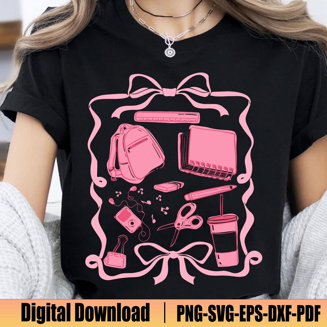 Cute School Coquette Bow Svg, Pink School Supplies Svg, Girly Teacher ...