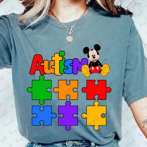 Mouse Autism Puzzle Piece Svg, Autism Awareness Svg, Mouse and Friends ...