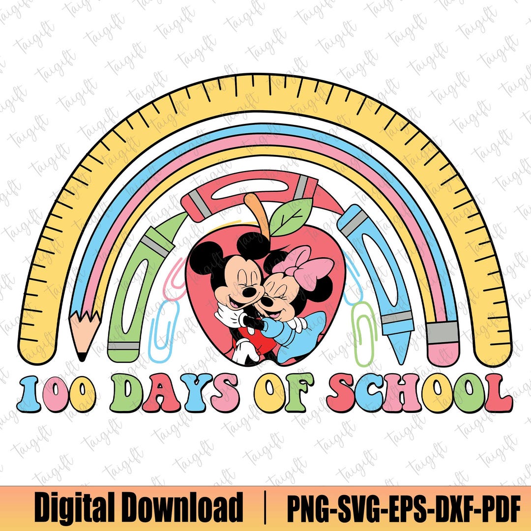 100 Days of School Svg, Rainbow 100 Days Svg, Mouse and Friends, Kids ...