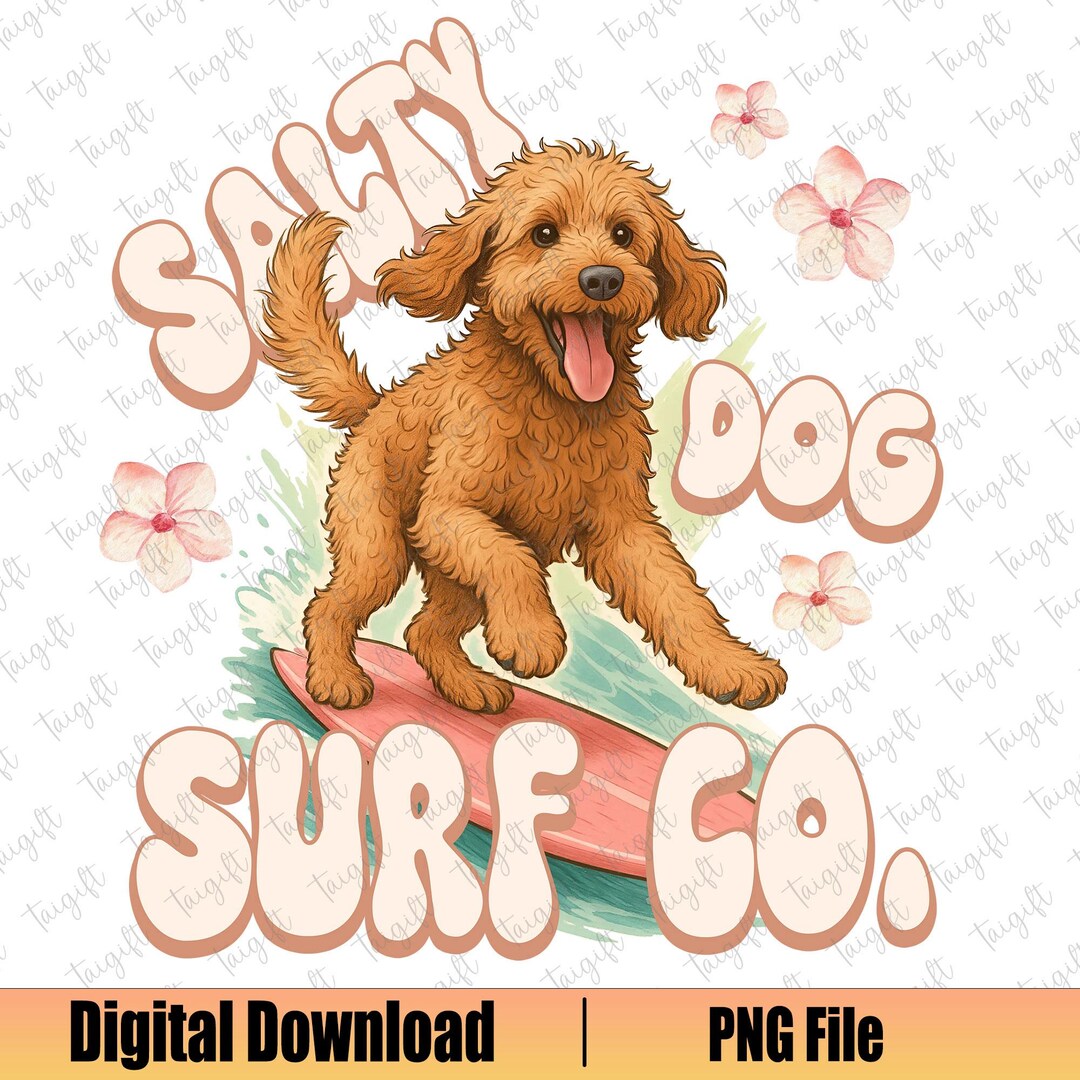 Salty Dog Surf Co PNG, Retro Surfing Dog Png, Beach Puppy Summer Png ...