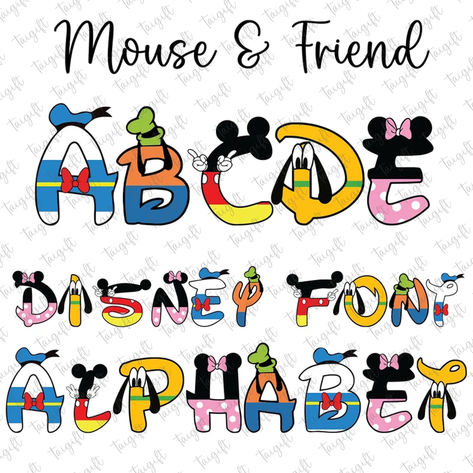 Mouse and Friend Alphabet PNG, Cute Character Alphabet PNG, Cartoons ...