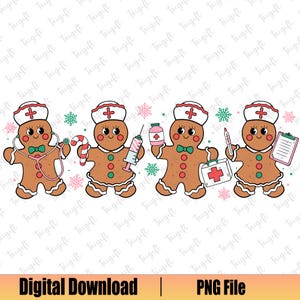 Gingerbread Nurse Christmas Png, Retro Nurse Png, Christmas Png, Merry ...