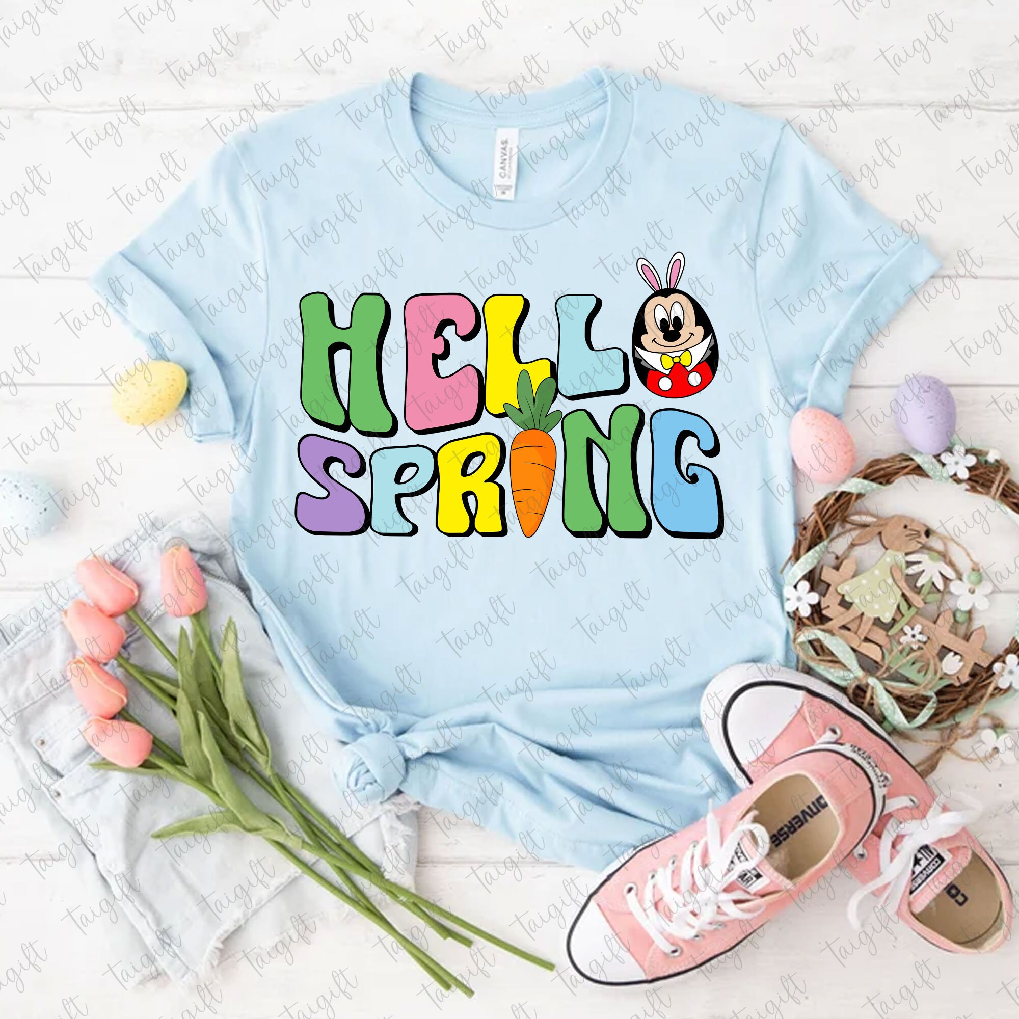 Hello Spring Easter Day Png, Mouse and Friend Easter Png, Easter Bunny ...