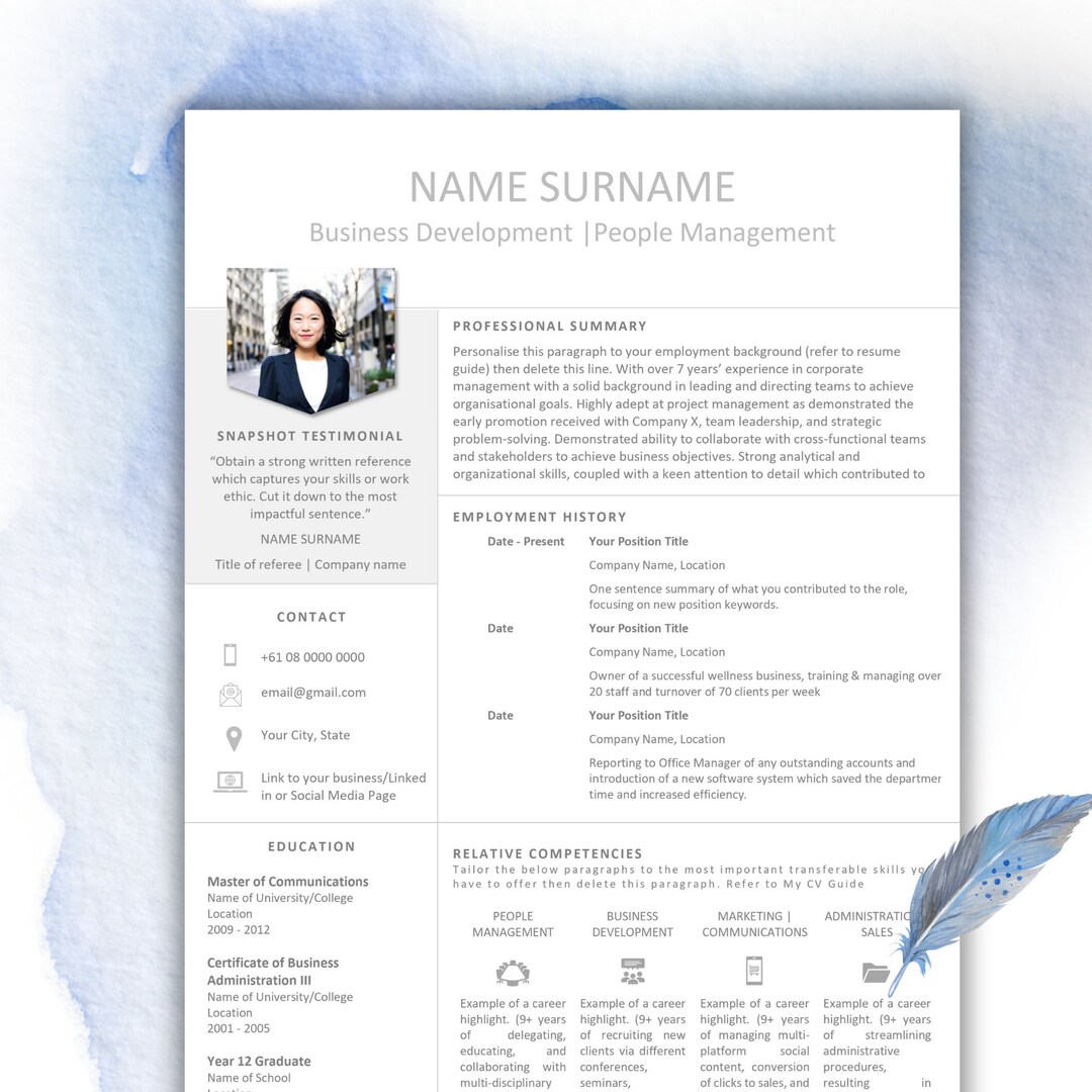 General Guided Cv/resume With Prompts Template, With Jobs/role/position ...