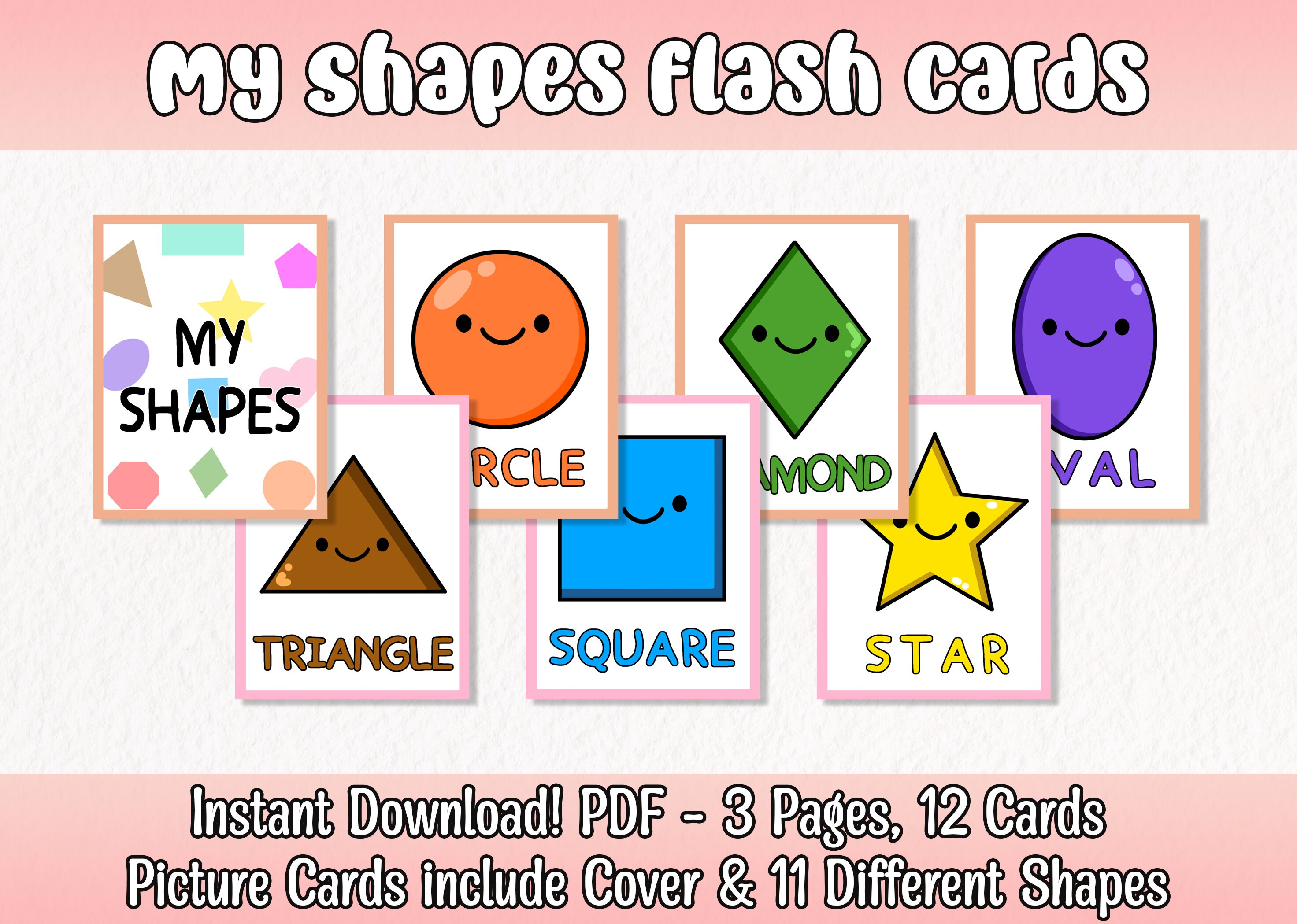 My Shapes Educational Flash Cards, Shapes Picture Cards, Cute Learning ...