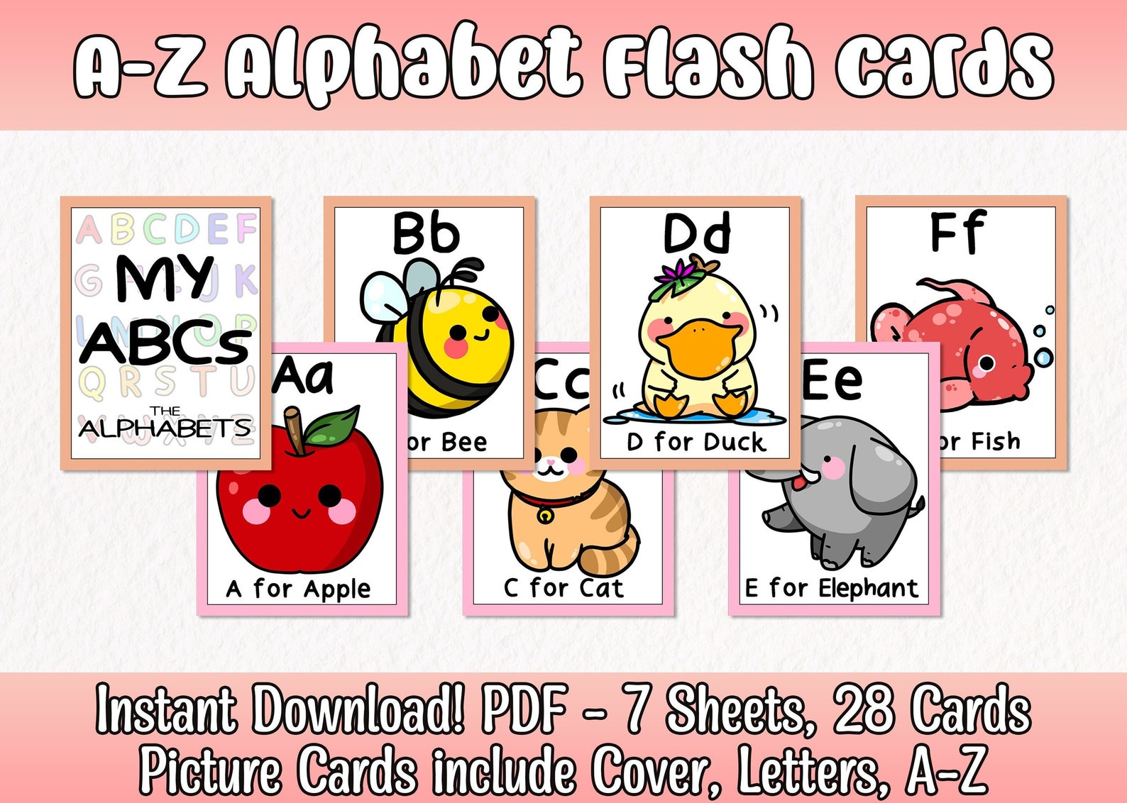 My ABC Educational Flash Cards, A-Z Flash Cards, Alphabet Picture Cards ...