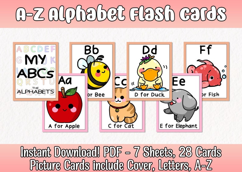 My ABC Educational Flash Cards, A-Z Flash Cards, Alphabet Picture Cards ...