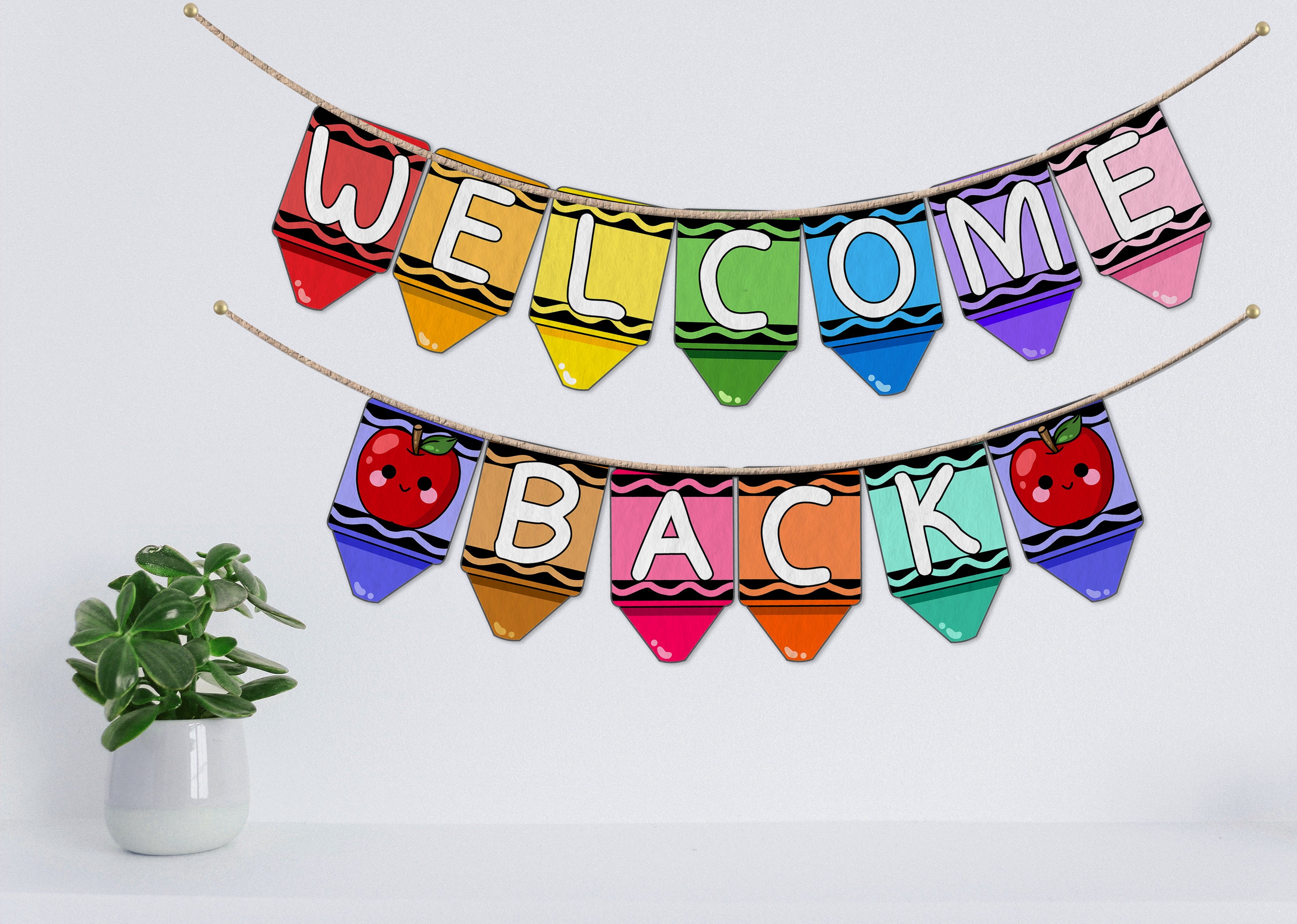 Printable Welcome Back Banner, Crayon Theme, Colorful, Back to School ...