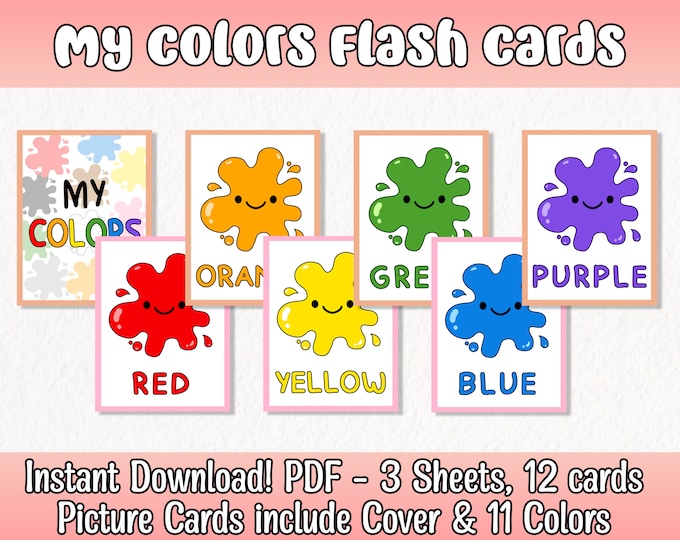My Colors Educational Flash Cards, Color Picture Cards, Cute Learning ...