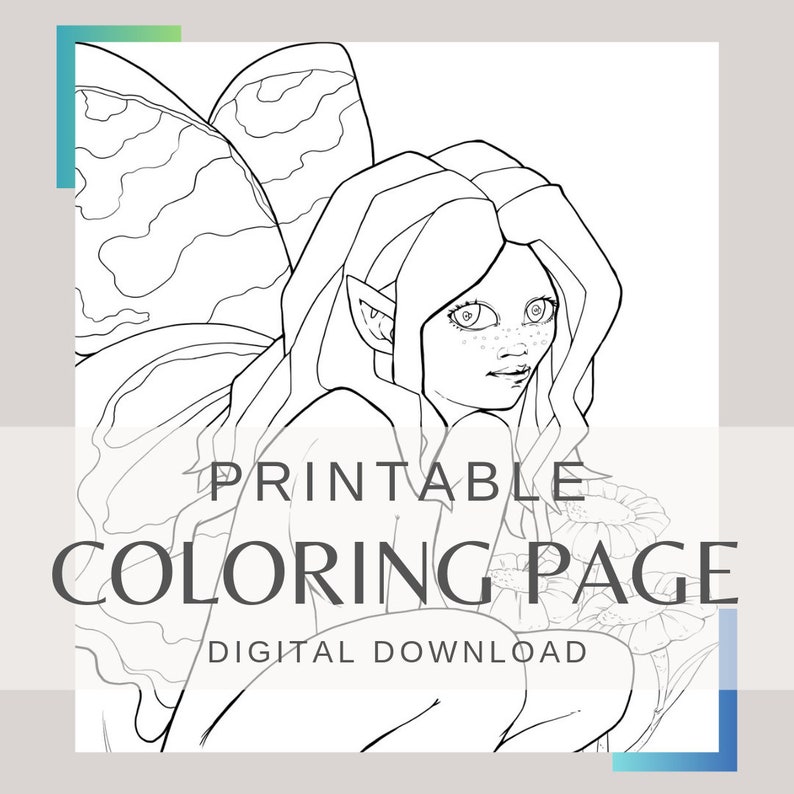 Butterfly Fairy Printable Coloring Page Winged Fae Fantasy Art Digital ...