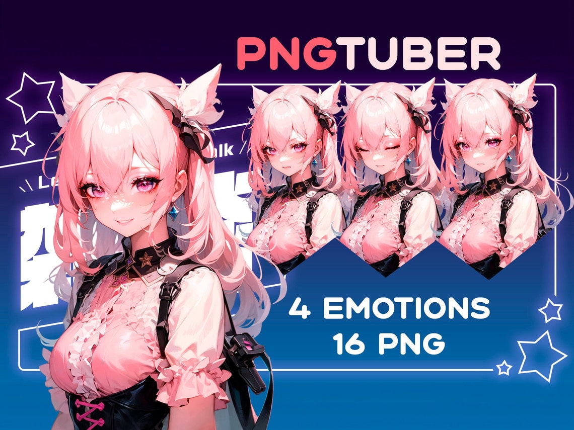 Cute Uwu Cat Girl Pngtuber Female Pngtuber Ready to Use Twitch Avatar 4 Emotions Neko - Etsy