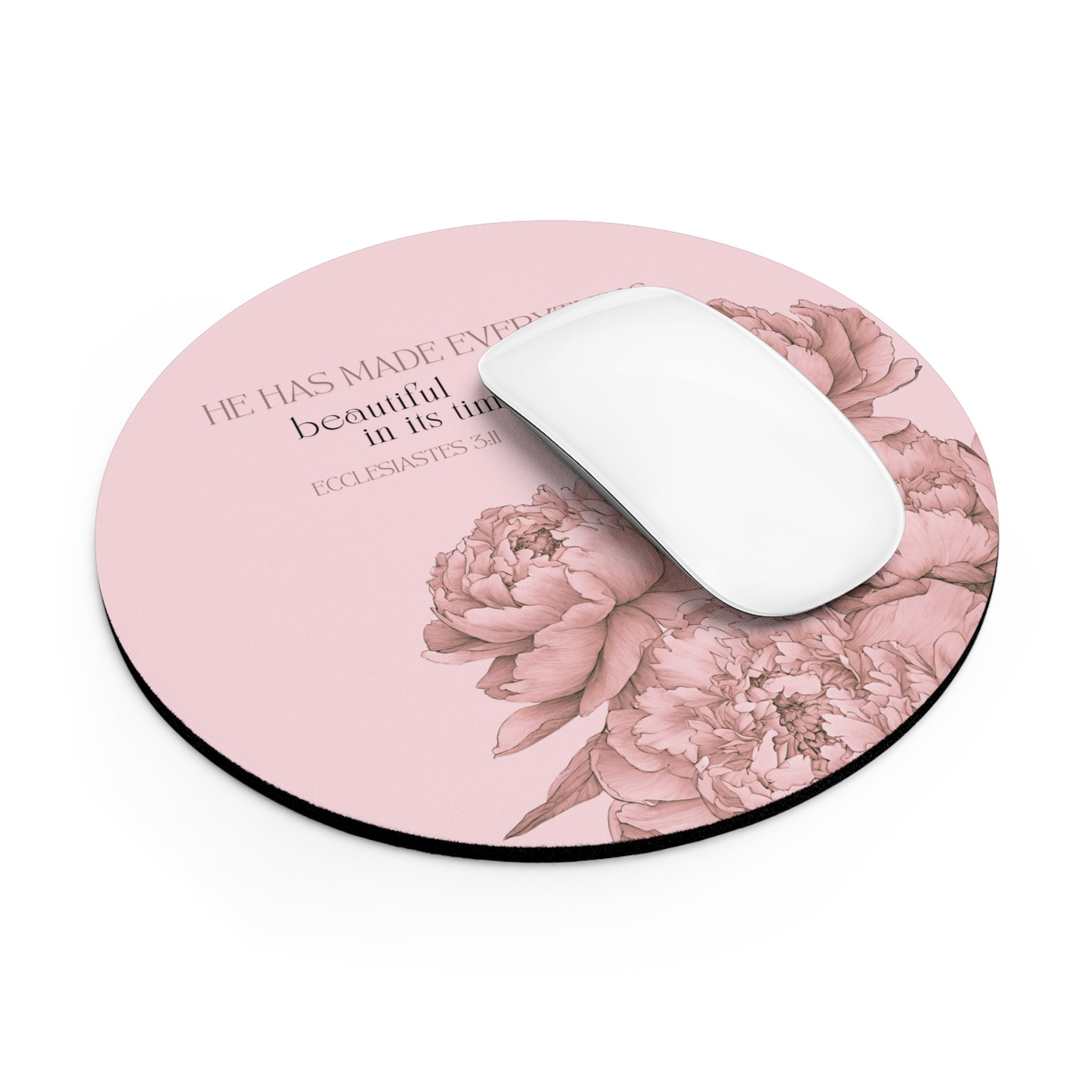 Christian Mouse Pad Bible Verse Ecclesiastes 3:11 Pink Peony Floral ...