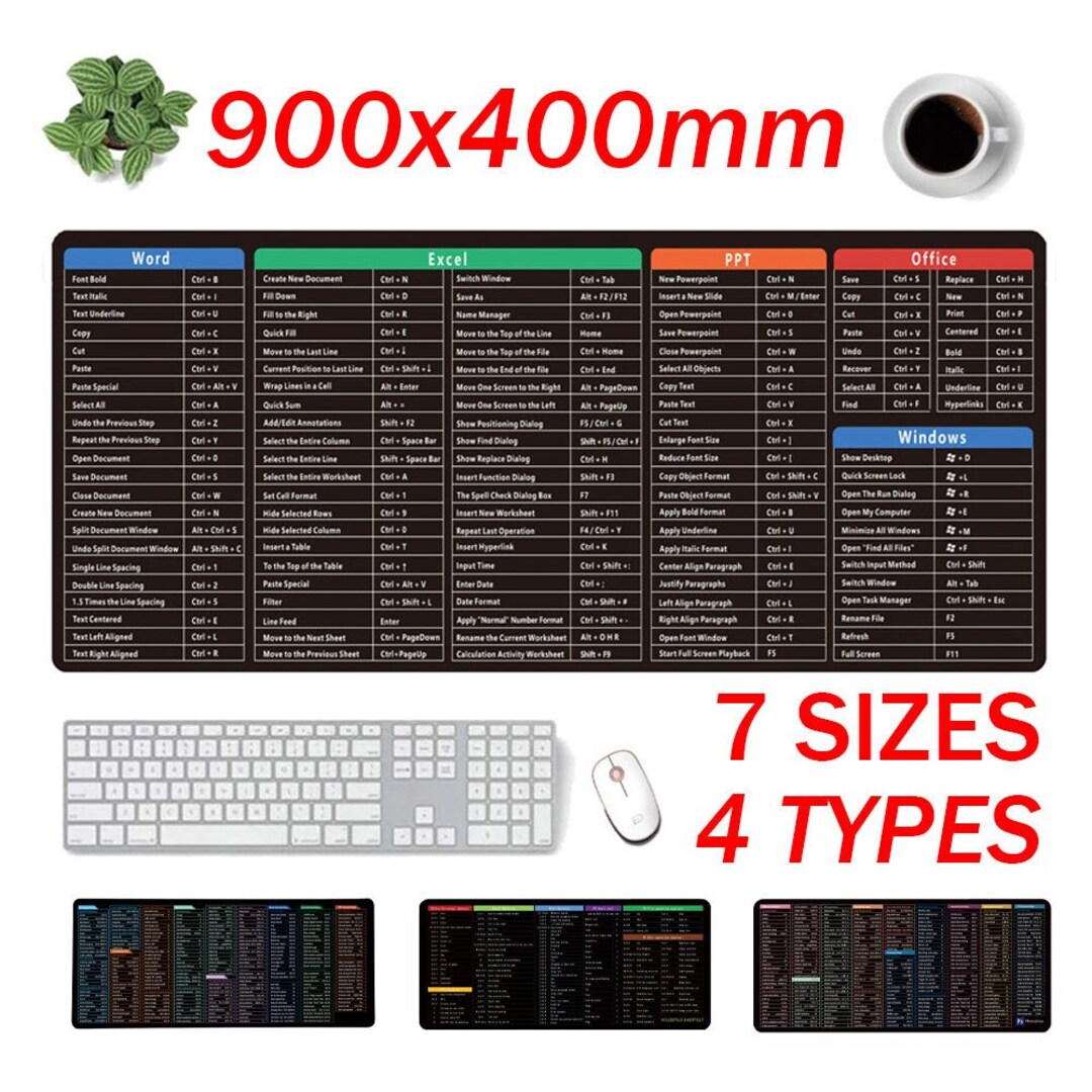 Excel Shortcut Keys Mouse Pad Keyboard Mat Mice Mousepads Desk Mat ...